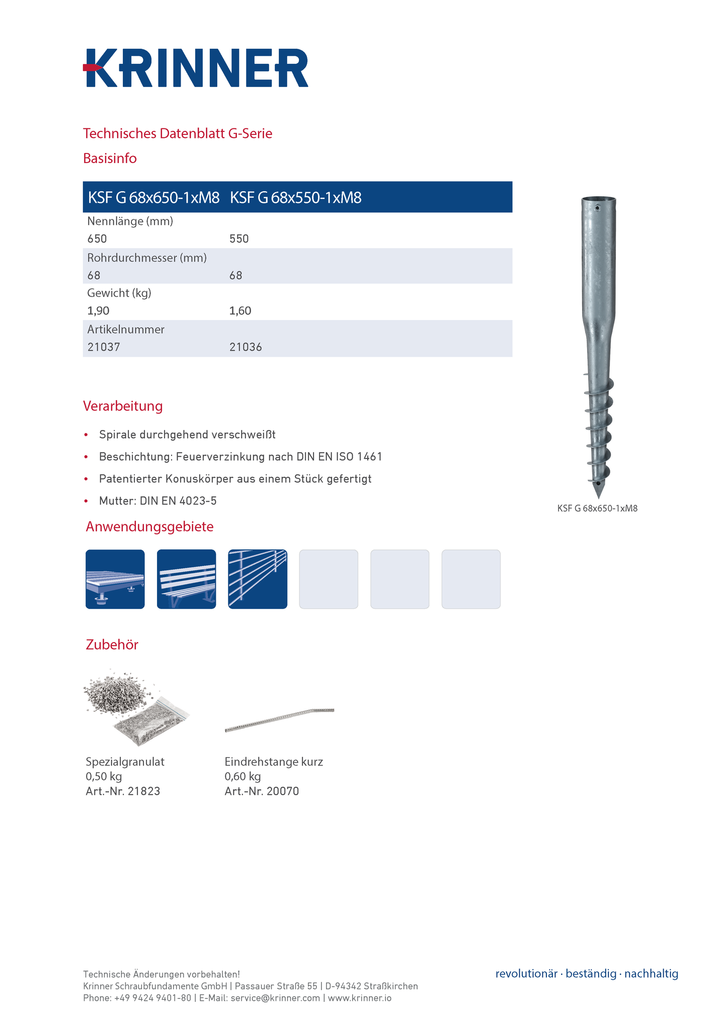 8 Stück: G68x550-1xM8 – KRINNER Schraubfundamente GmbH
